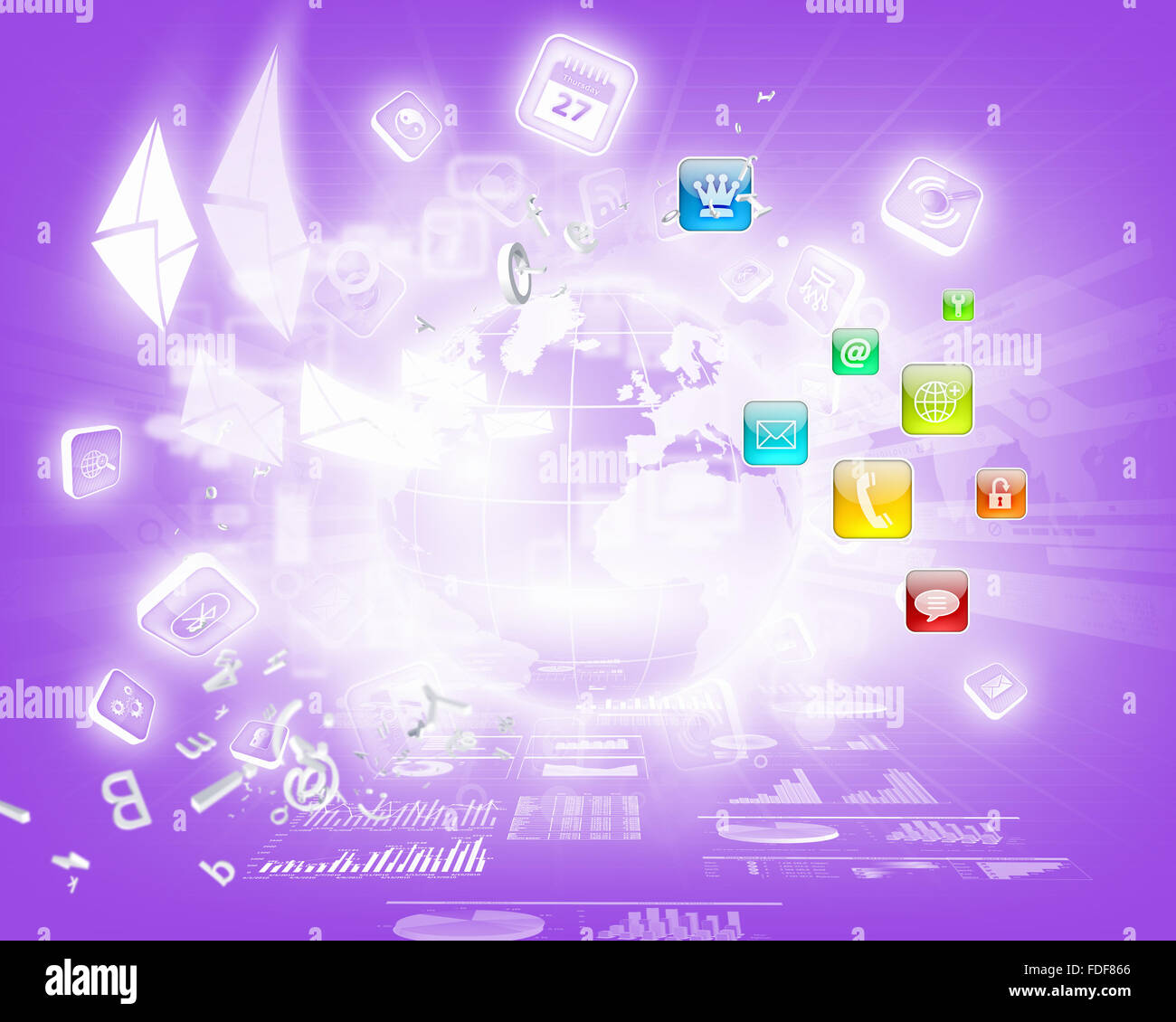 Digital background image with symbols and icons Stock Photo - Alamy