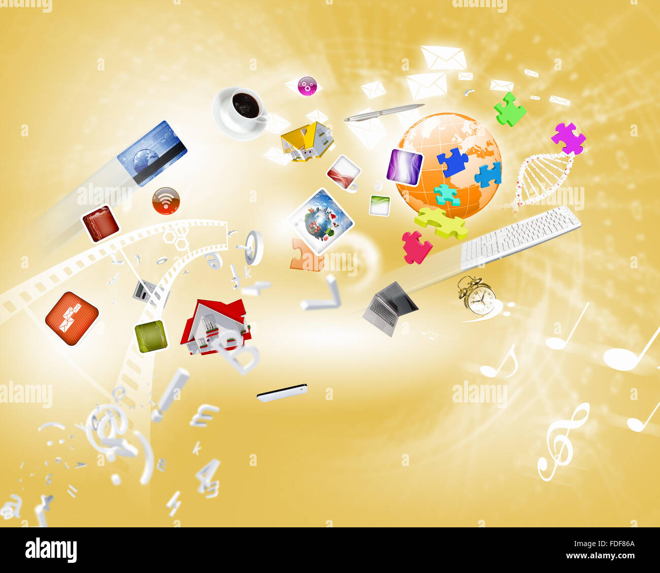 Digital background image with symbols and icons Stock Photo - Alamy