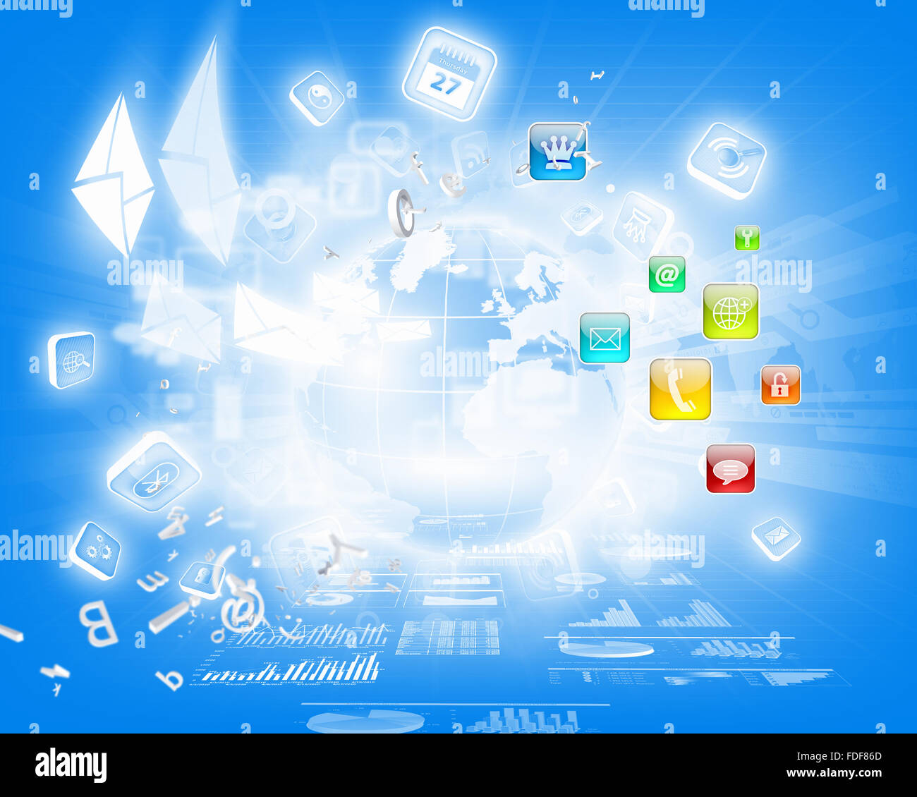 Digital background image with symbols and icons Stock Photo - Alamy