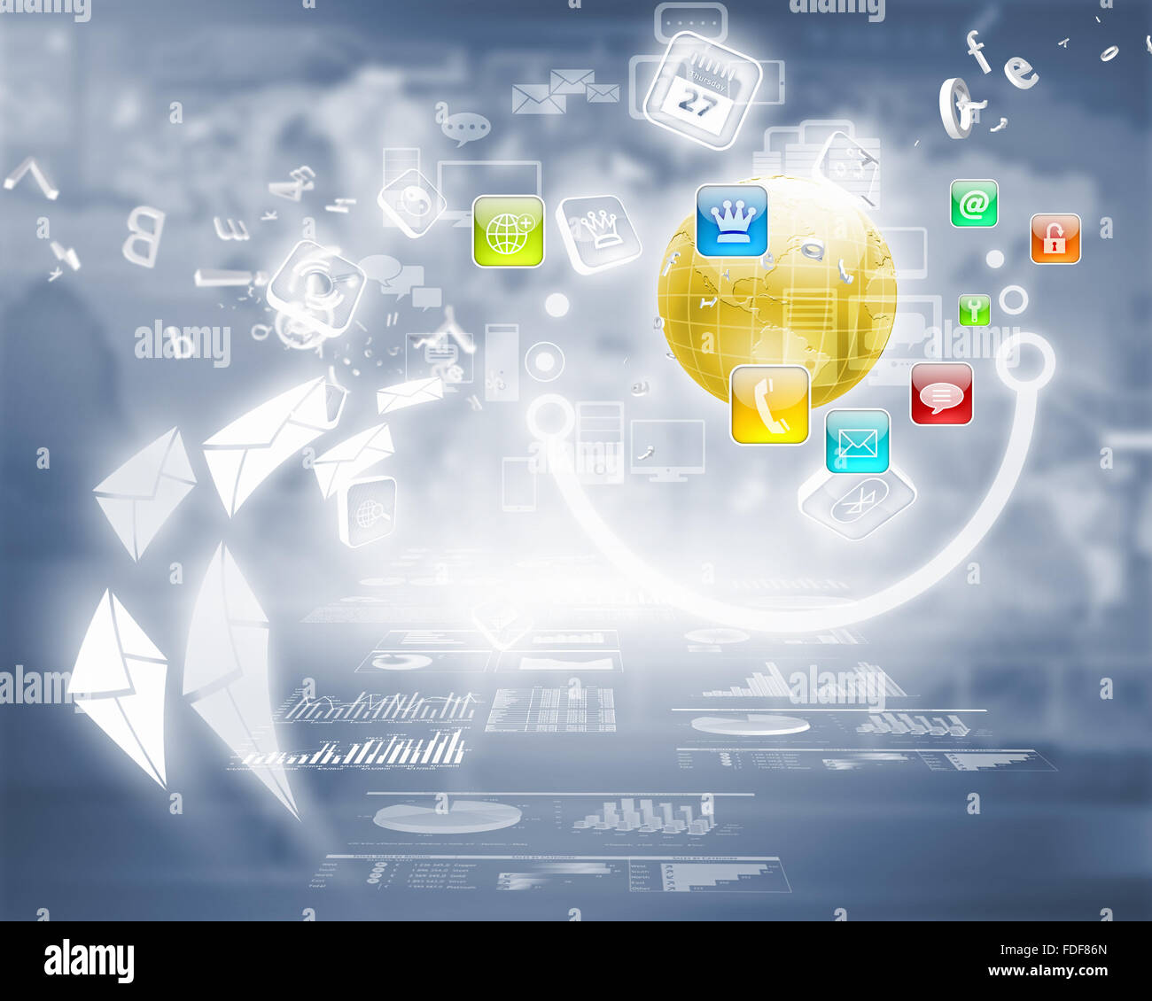 Digital background image with symbols and icons Stock Photo - Alamy