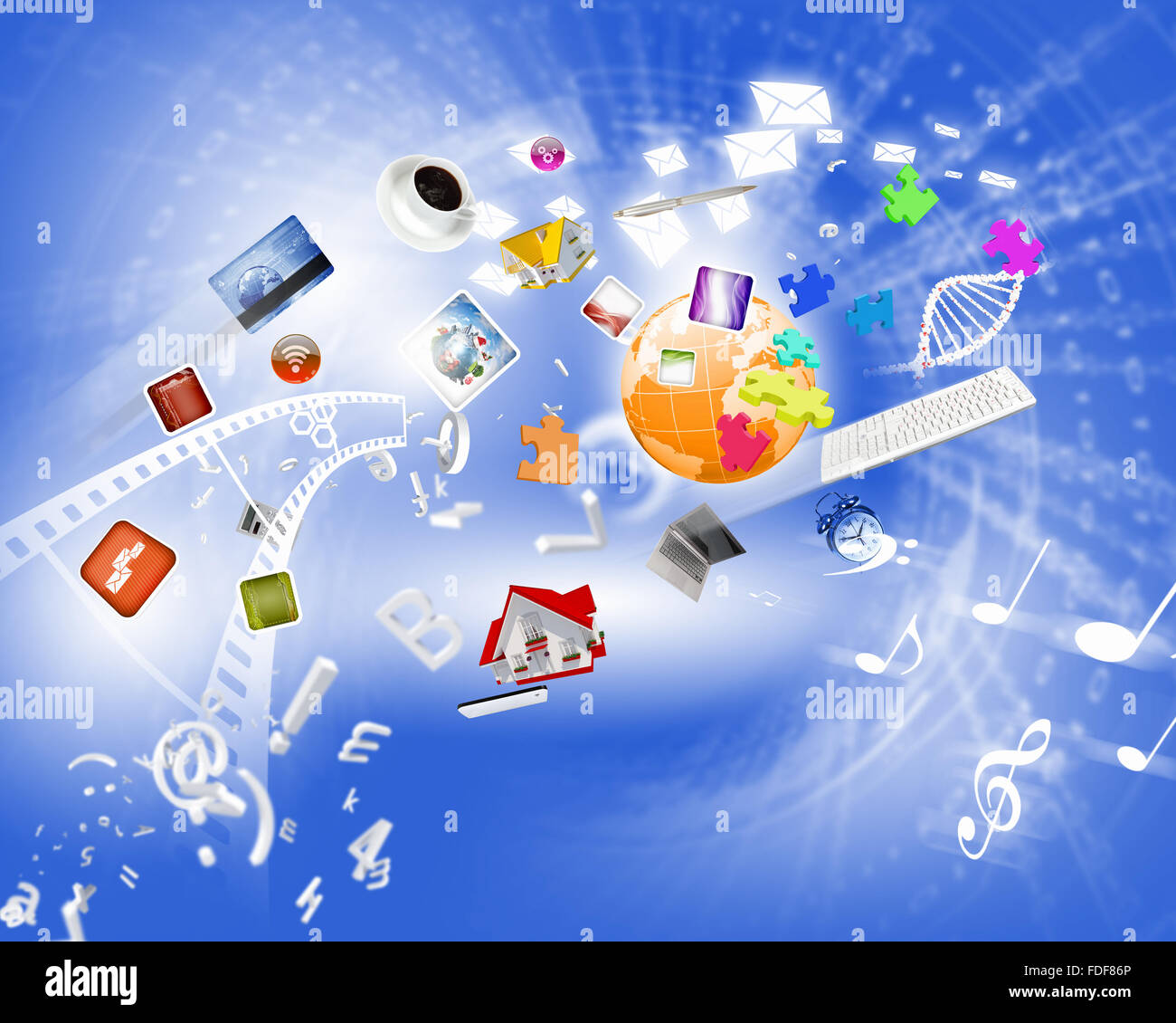 Digital background image with symbols and icons Stock Photo - Alamy