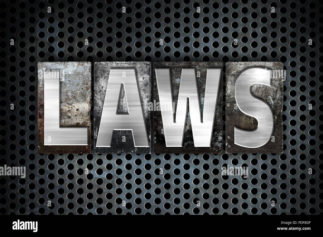 The word "Laws" written in vintage metal letterpress type on a black ...