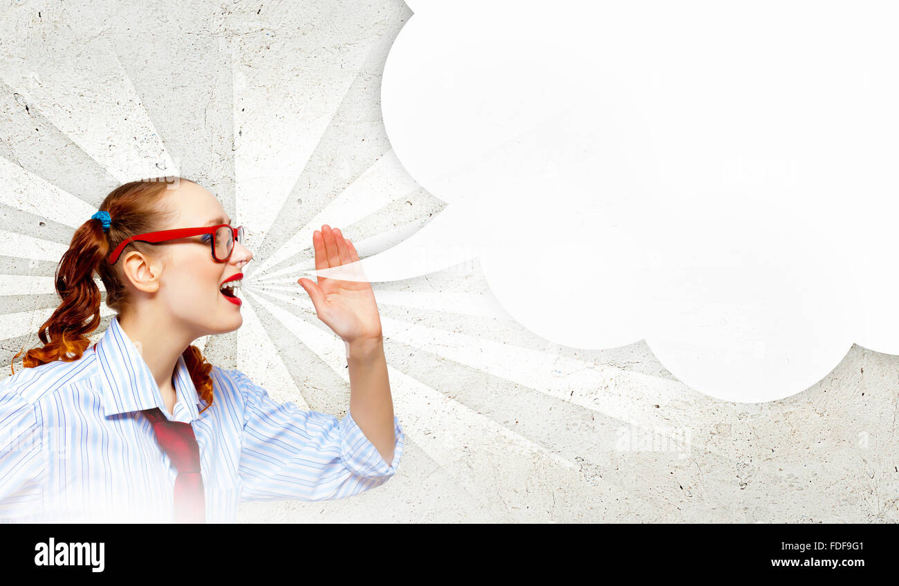 Funny teenager girl in red glasses shouting Stock Photo - Alamy