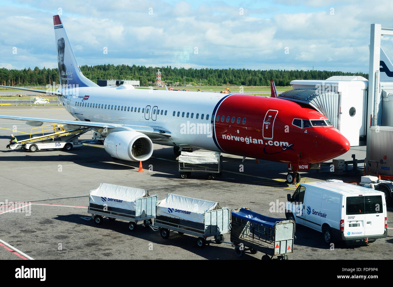 Docked, Norwegian Airline, aircraft in the Helsinki Airport. Finland ...