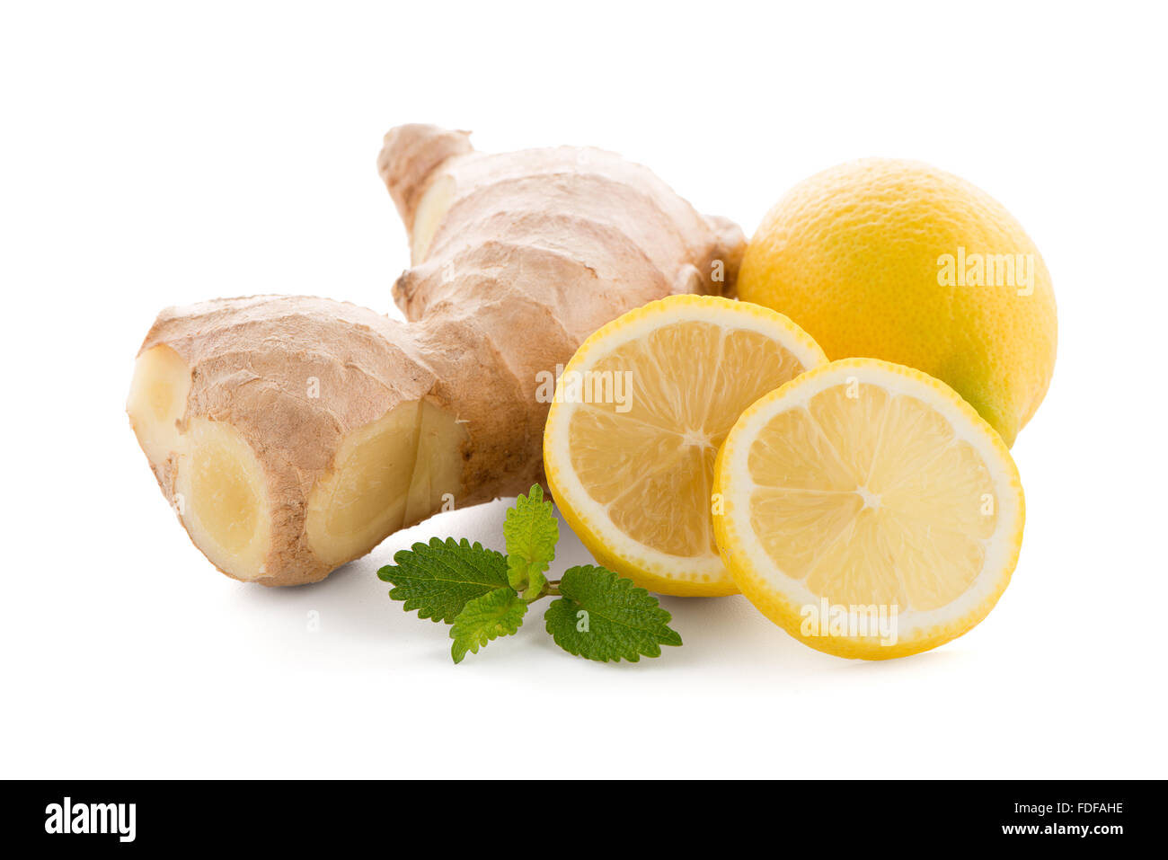 Ginger root and lemon slice isolated on white background Stock Photo ...
