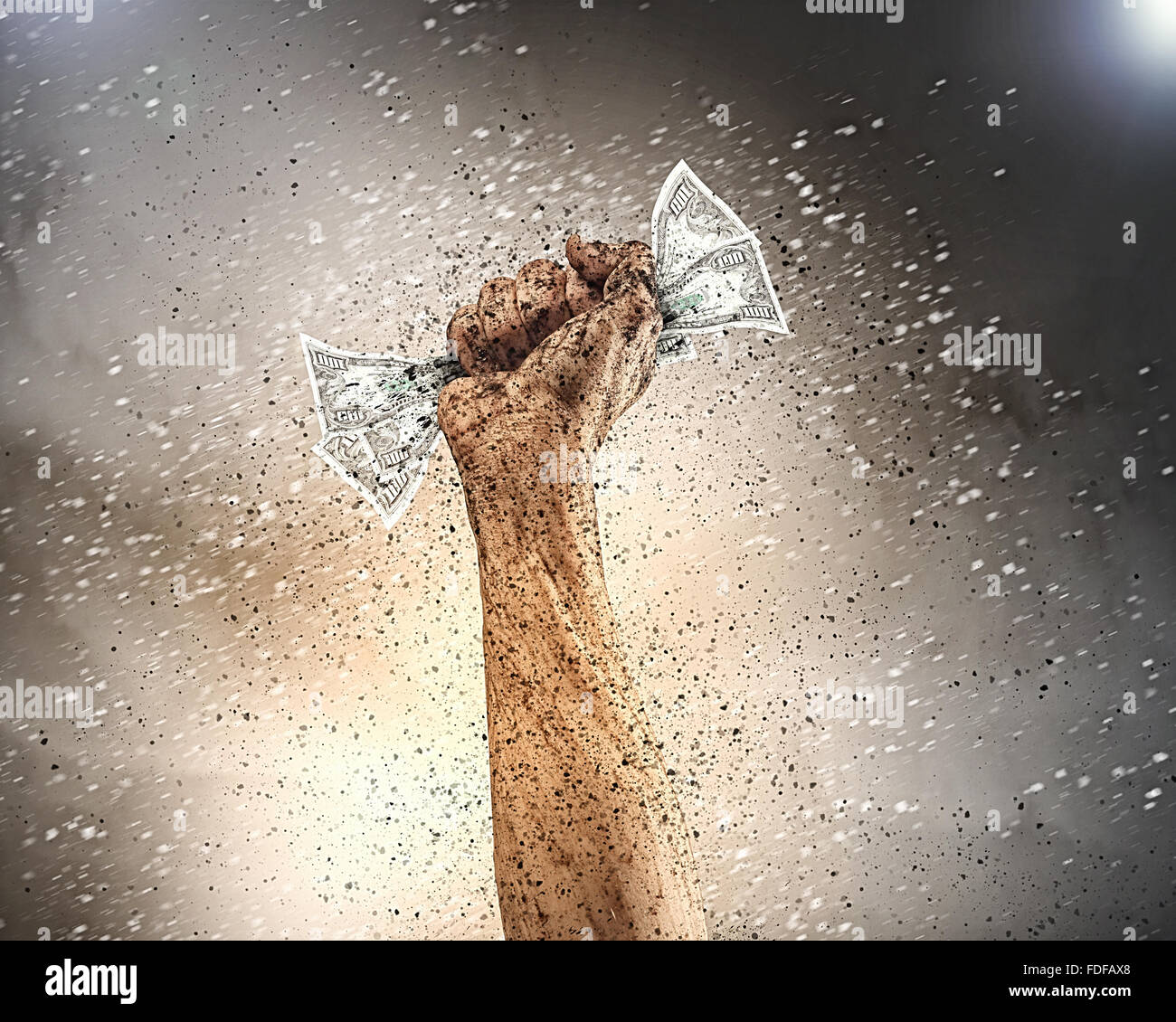 Close-up of human hand in dirt clenching dollar banknote Stock Photo ...