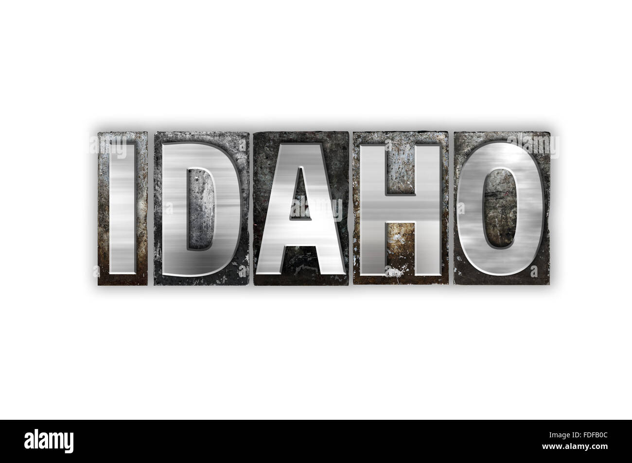 The word "Idaho" written in vintage metal letterpress type isolated on ...