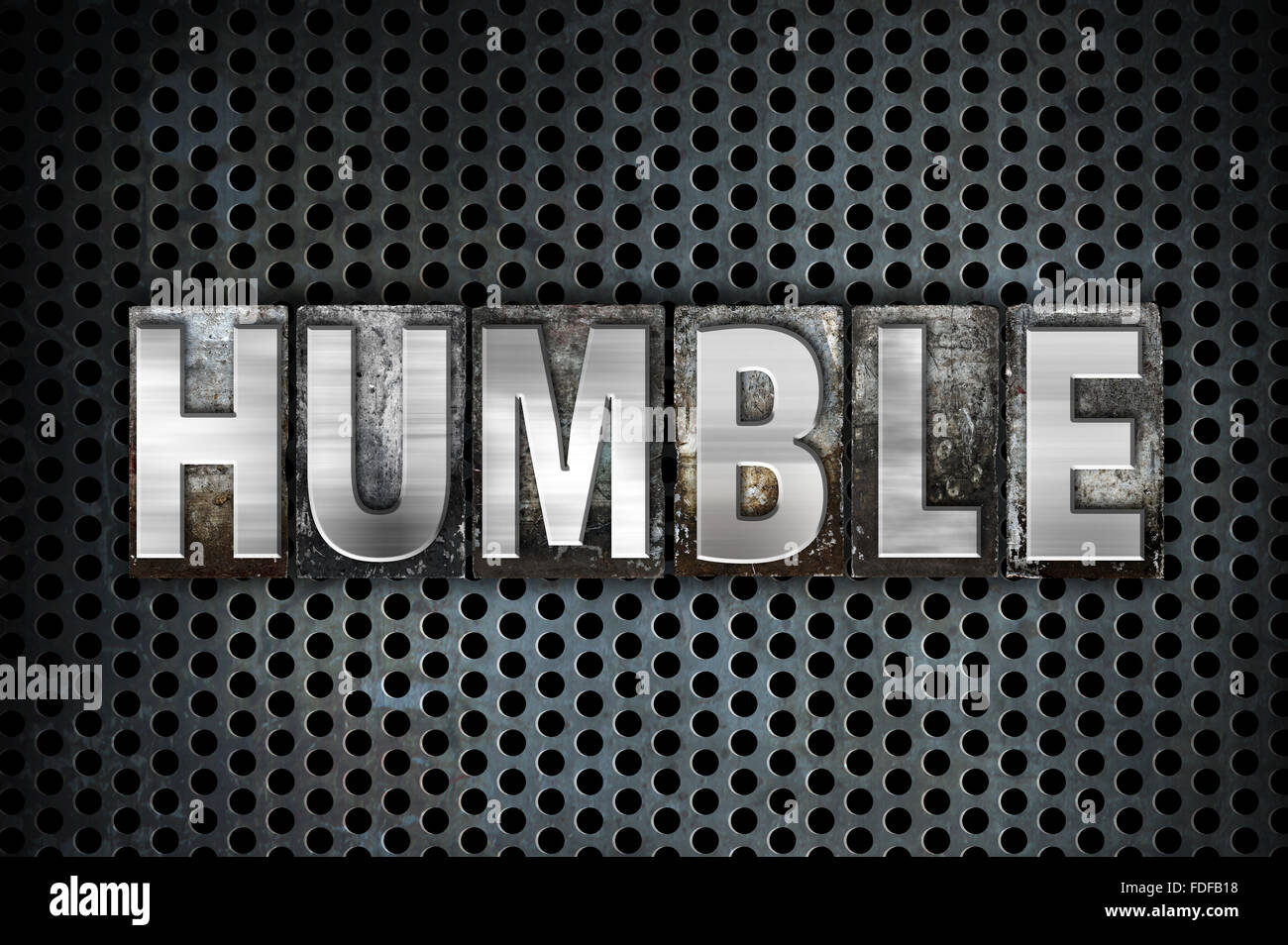 The word "Humble" written in vintage metal letterpress type on a black ...