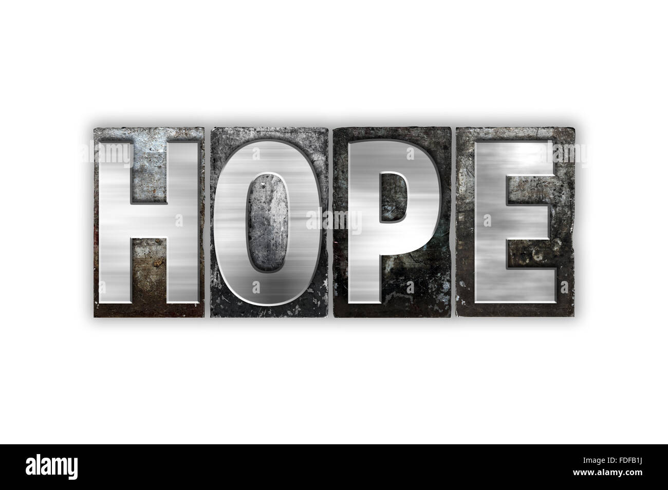 The word "Hope" written in vintage metal letterpress type isolated on a ...
