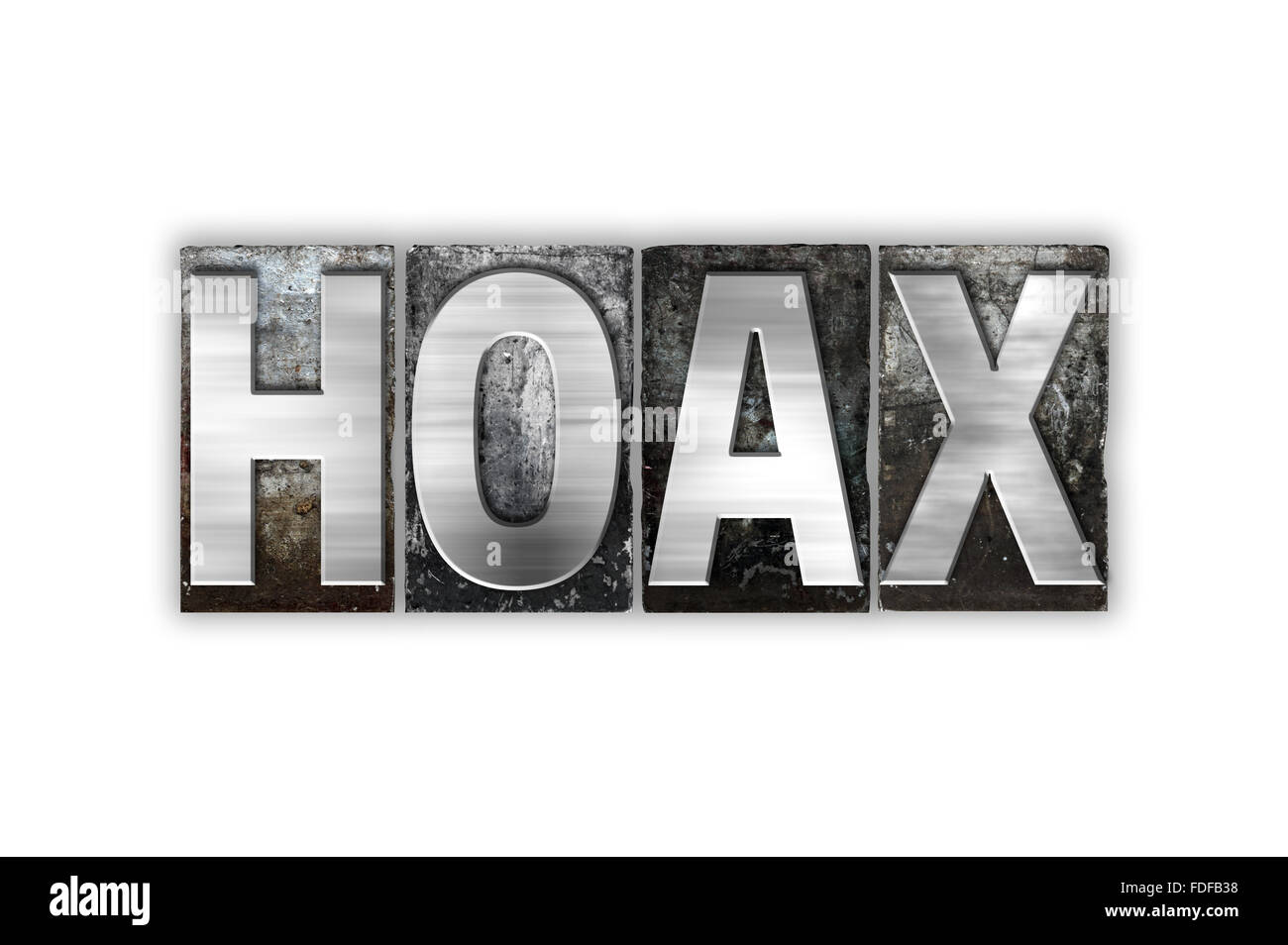 The word "Hoax" written in vintage metal letterpress type isolated on a ...