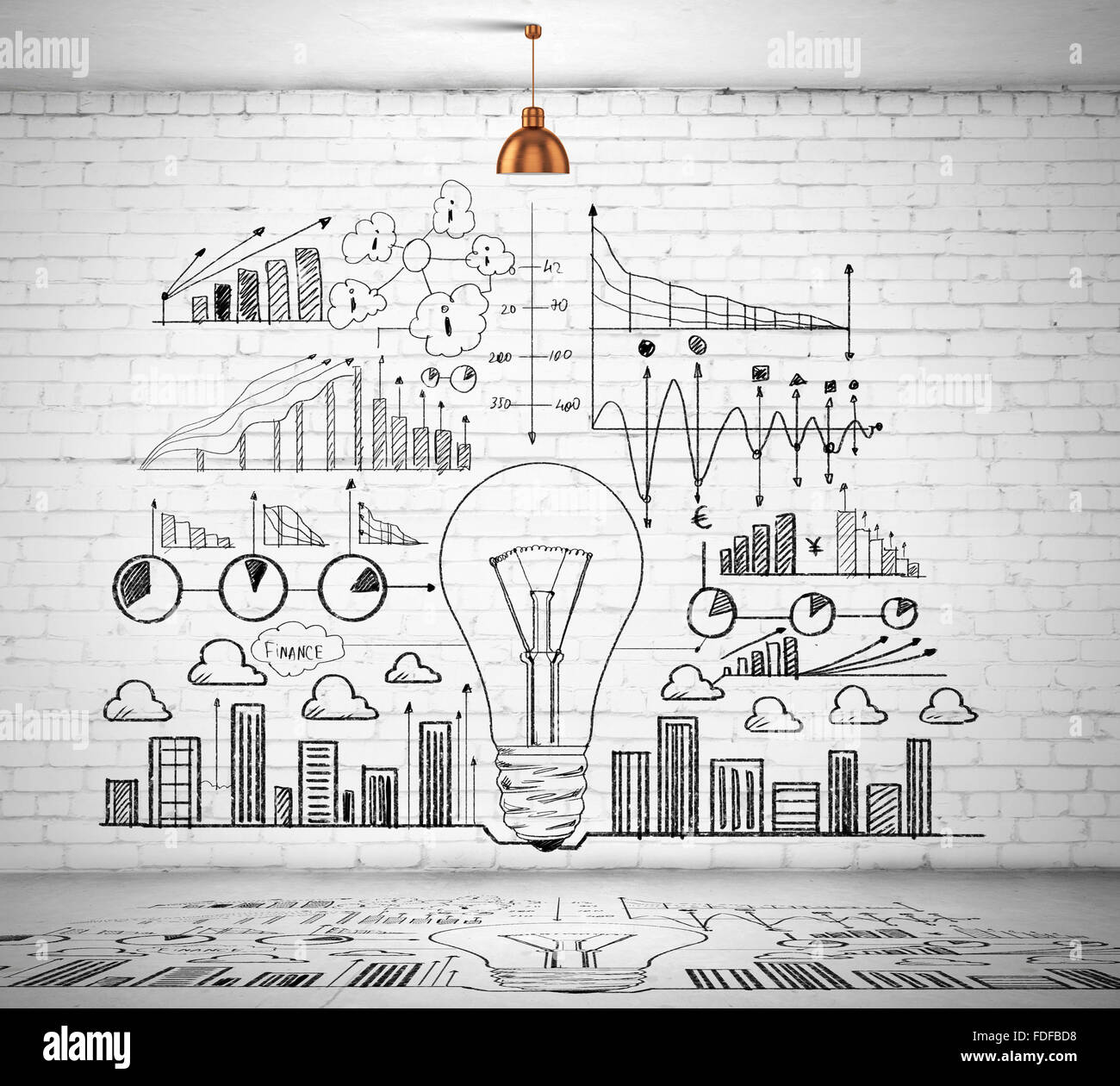 Sketch drawing with ideas on wall. Collage Stock Photo - Alamy