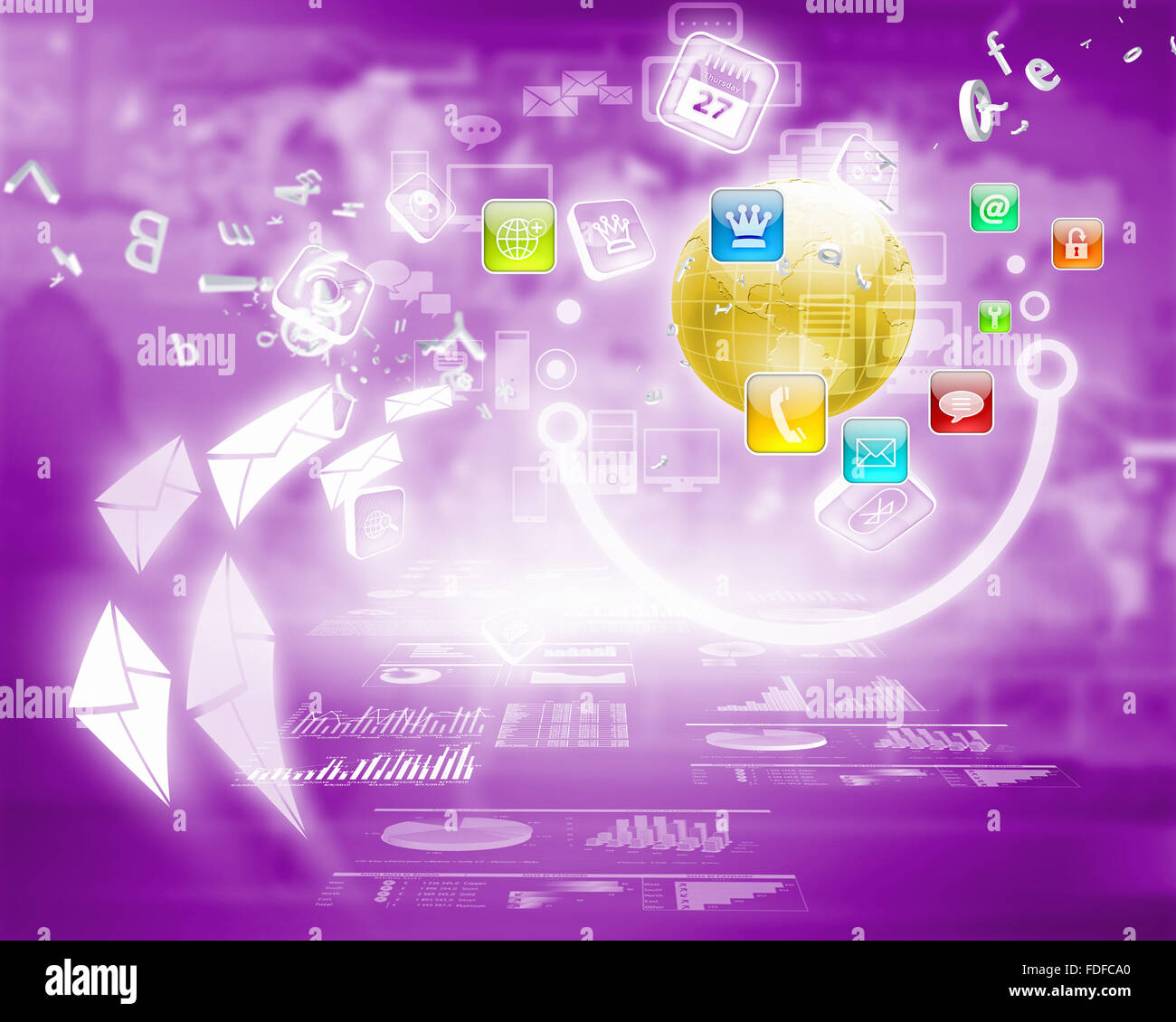 Background high tech image with media icons Stock Photo - Alamy