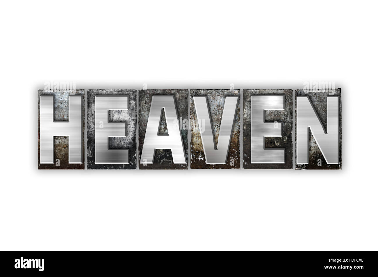 The word "Heaven" written in vintage metal letterpress type isolated on ...
