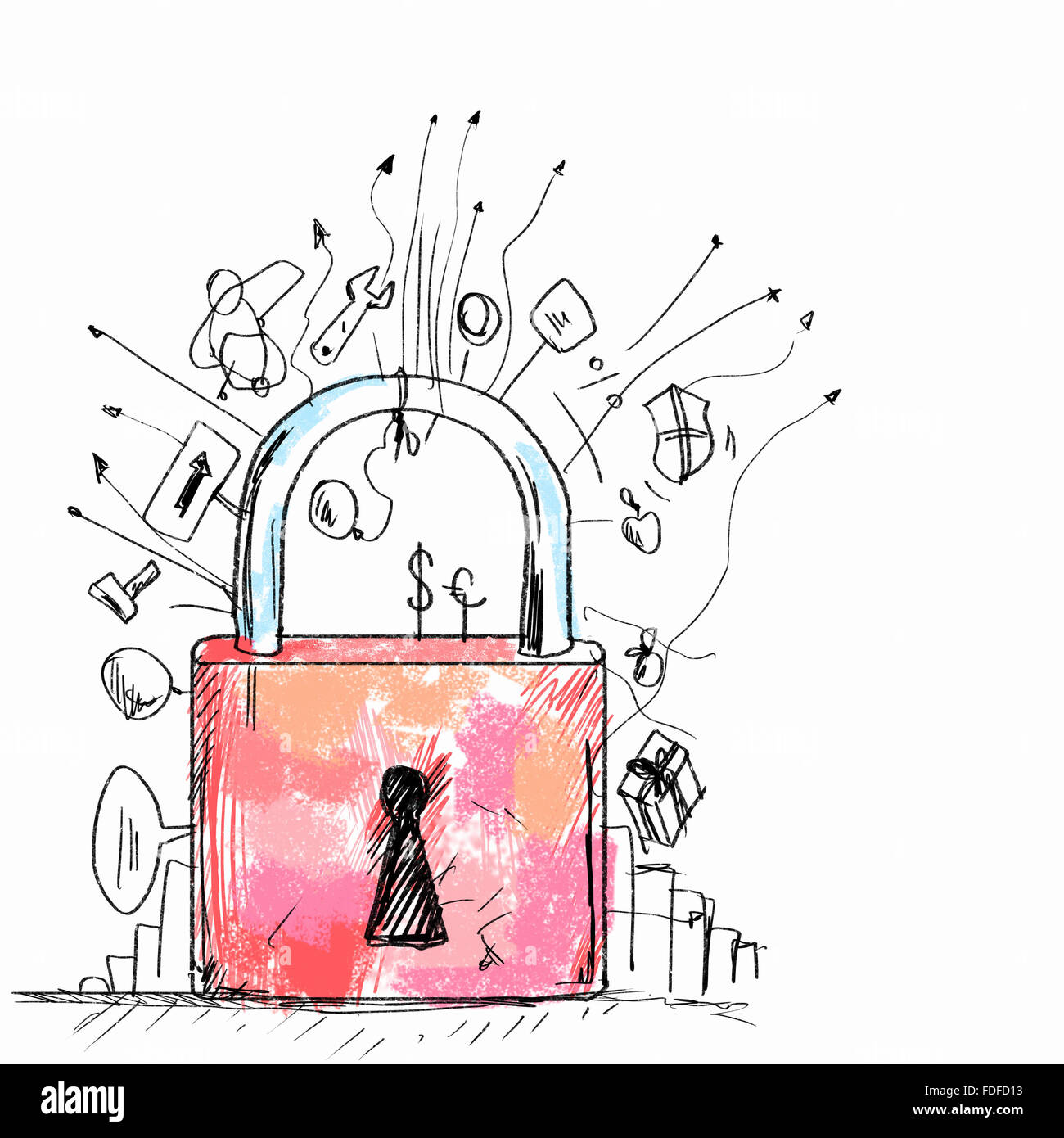 Lock padlock security outline hi-res stock photography and images - Alamy