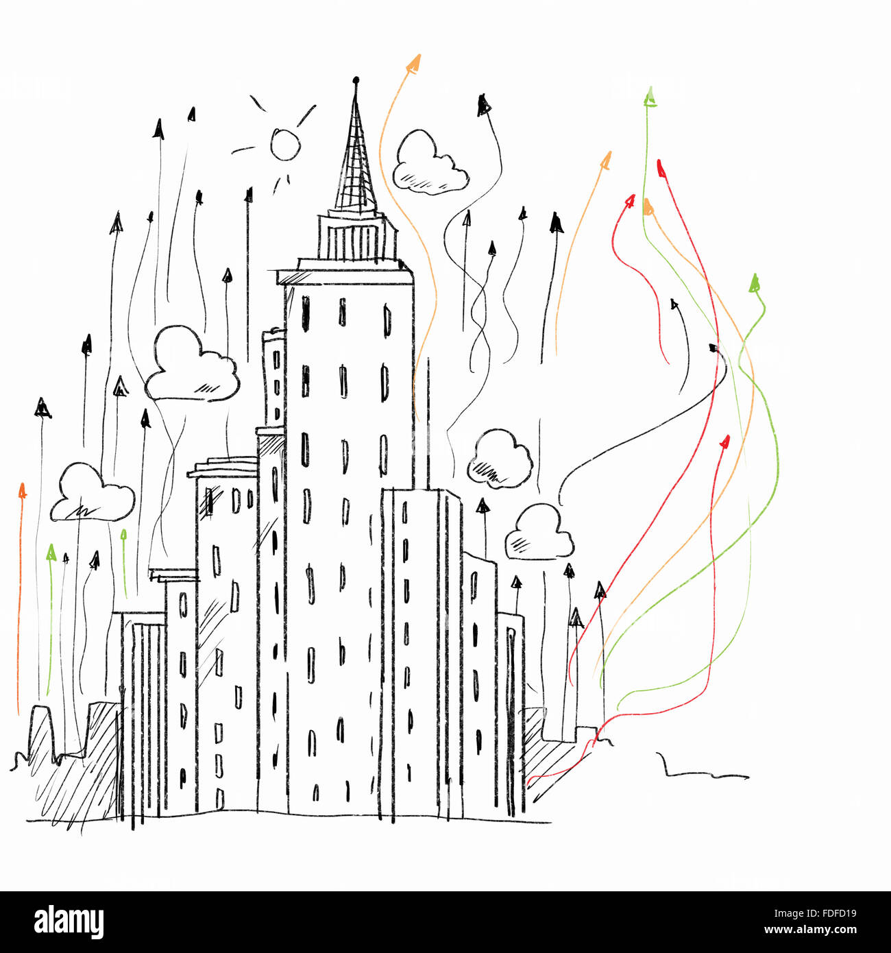 Sketch of building against white background. Construction concept Stock ...