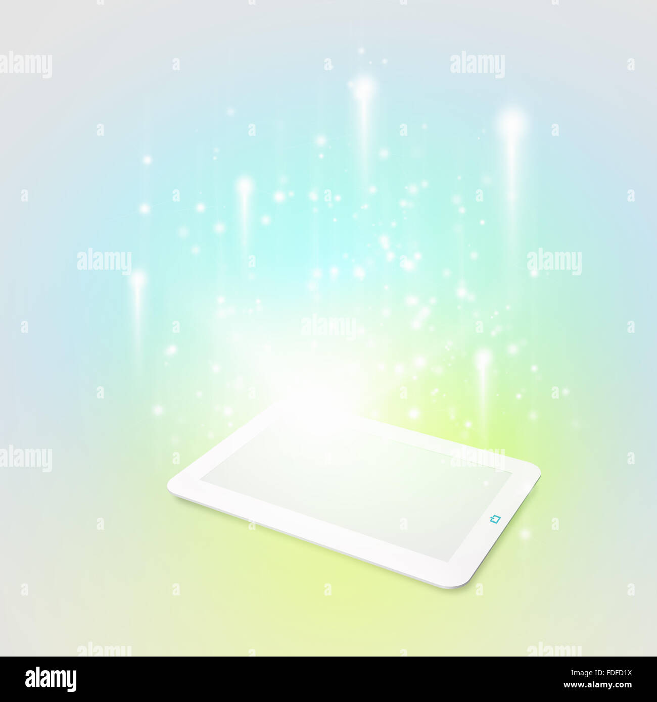 Image of tablet pc with color lights and splashes Stock Photo - Alamy