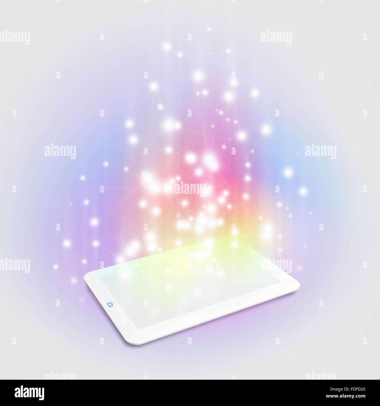 Image of tablet pc with color lights and splashes Stock Photo - Alamy