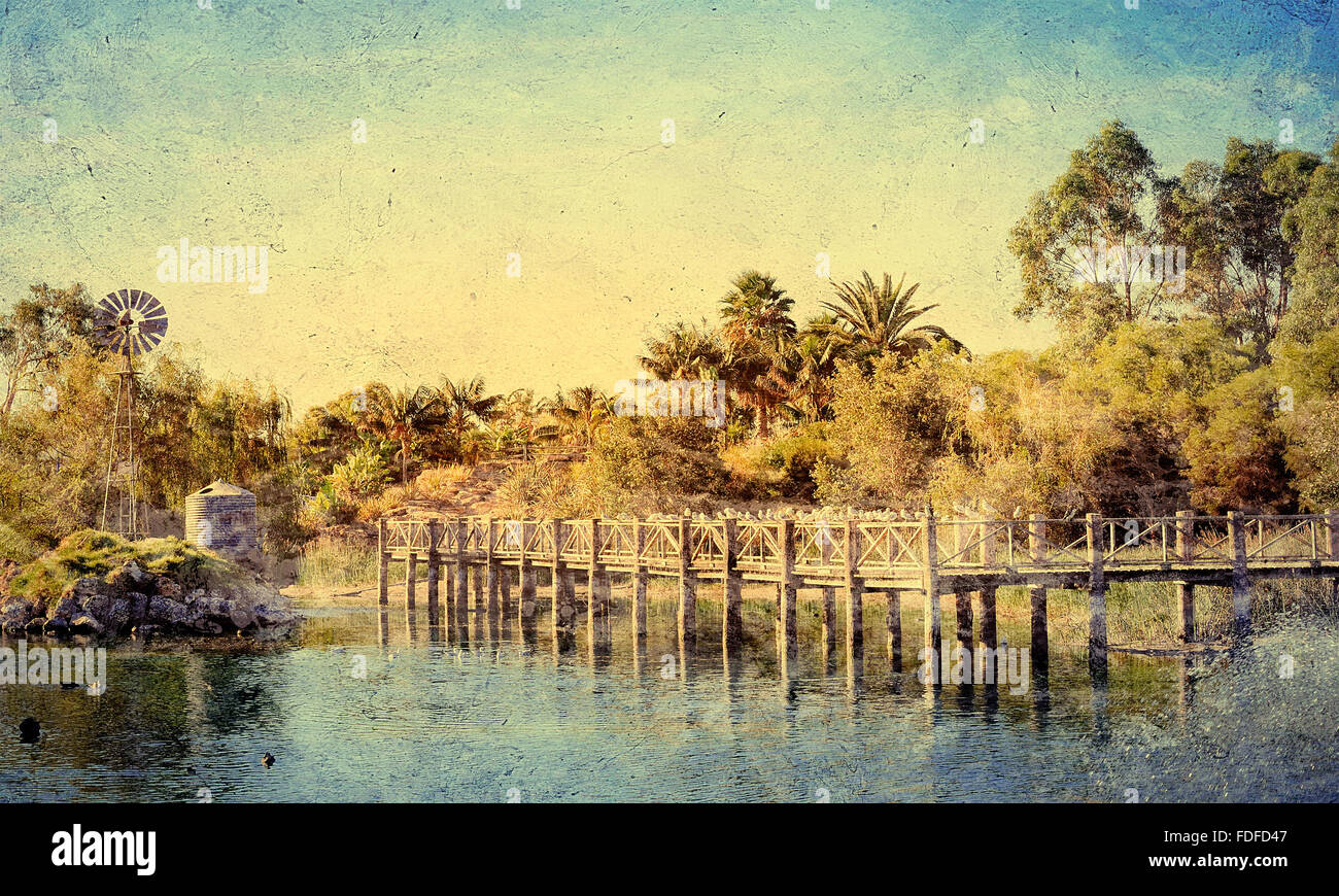 Old picture with forrest landscape as a background Stock Photo - Alamy