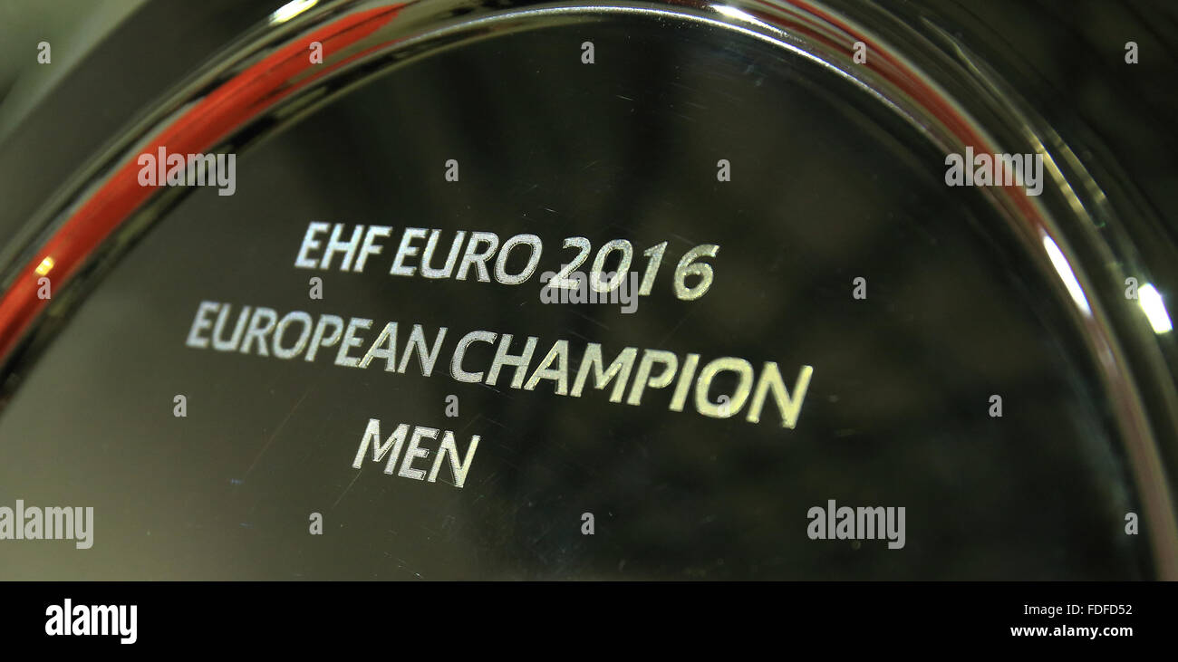 Krakow, Poland. 31st Jan, 2016. The trophy of the 2016 European ...