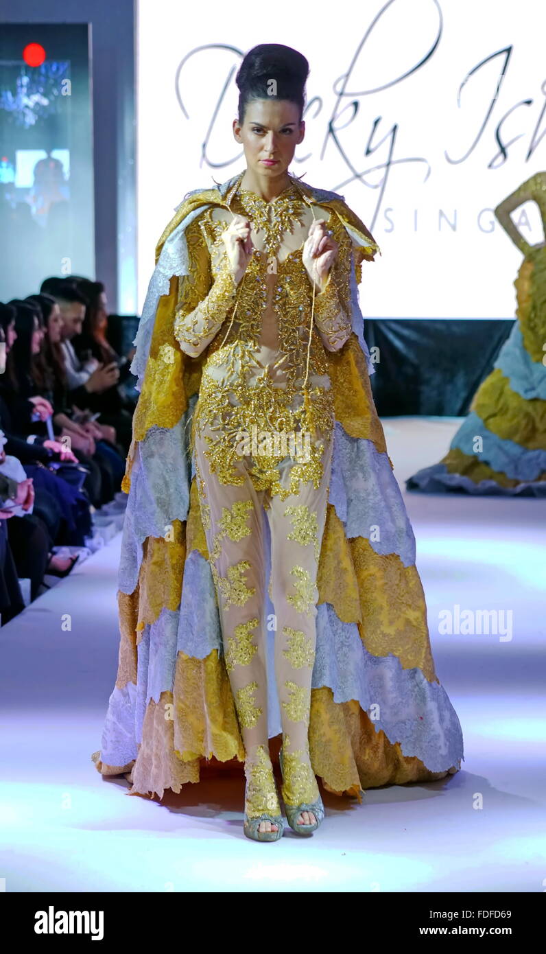 London, England, UK. 30th January, 2016. A model wearing Dicky Ishak ...