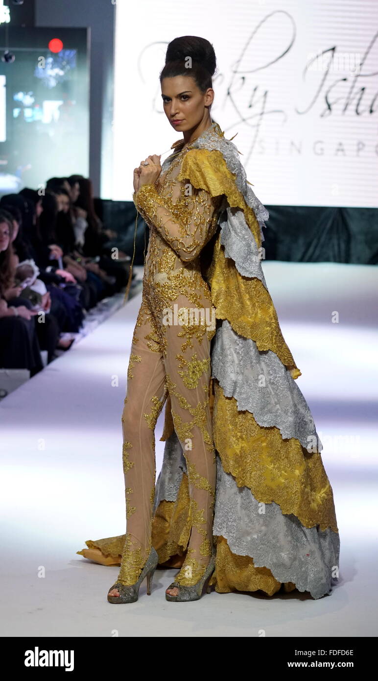 London, England, UK. 30th January, 2016. A model wearing Dicky Ishak ...