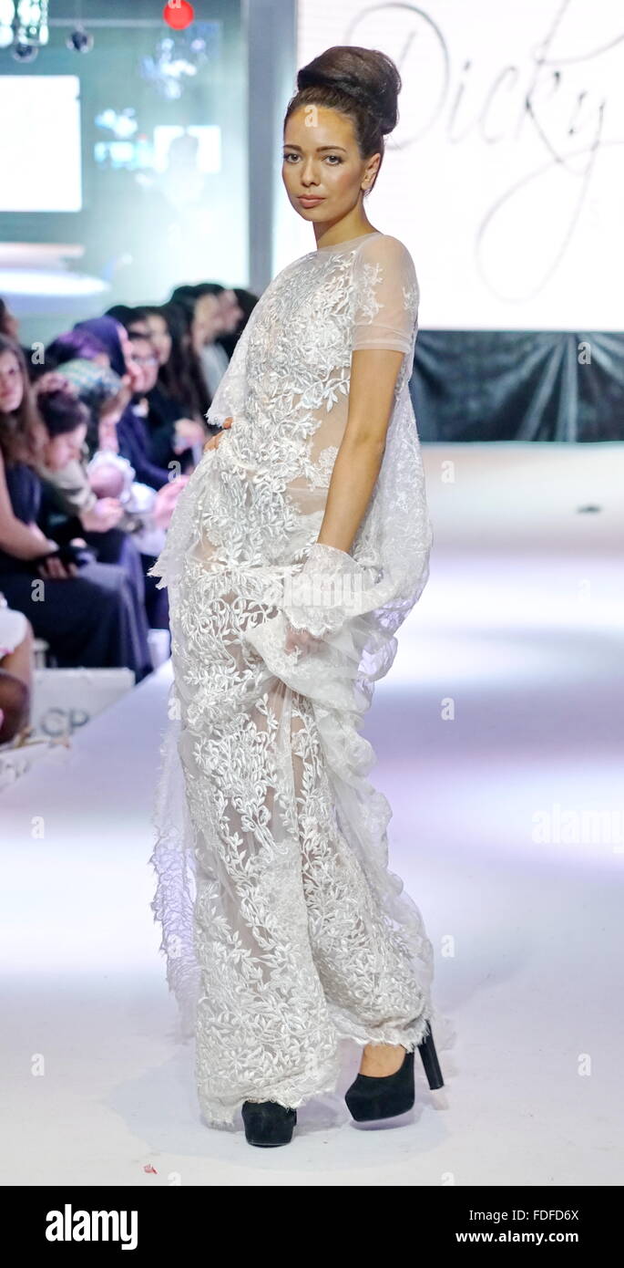 London, England, UK. 30th January, 2016. A model wearing Dicky Ishak ...