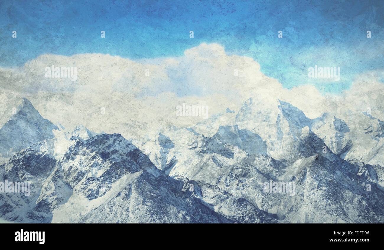 Painting with a snow high mountains landscape Stock Photo - Alamy