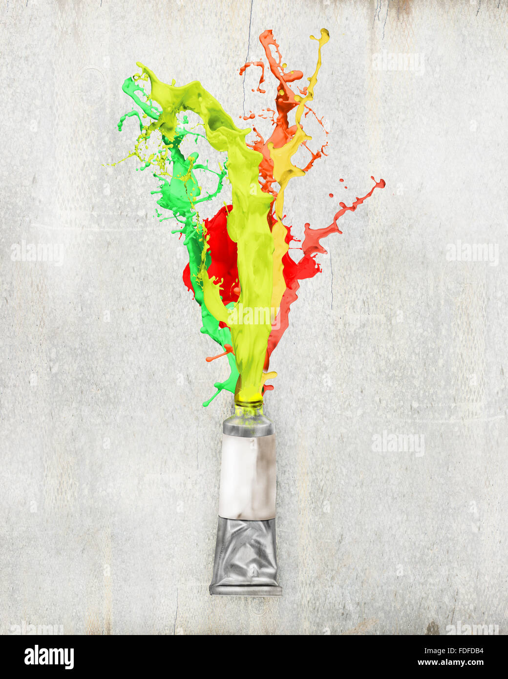 Image of paint tube with color splashes Stock Photo - Alamy