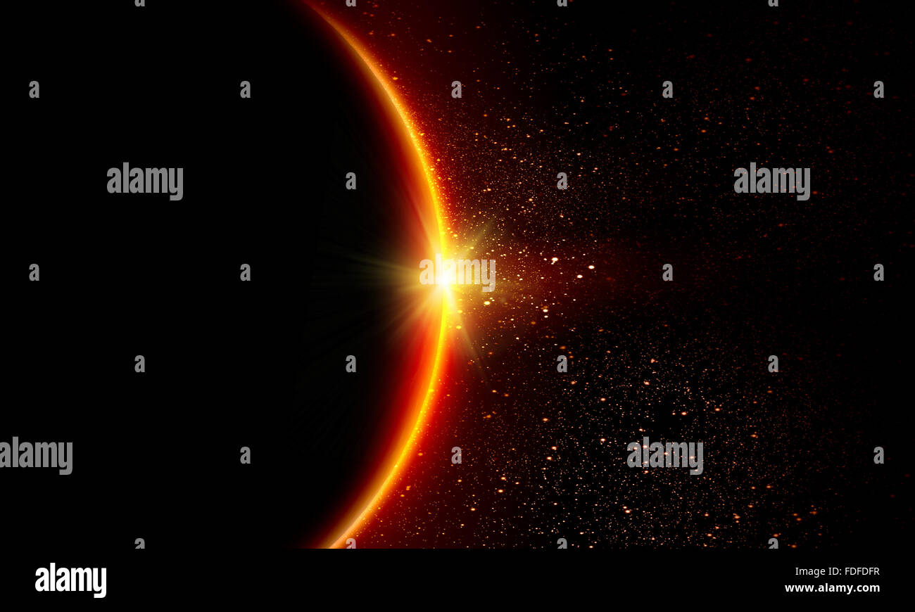 Planet Earth with appearing sunbeam light. Sunrise or sunset Stock ...