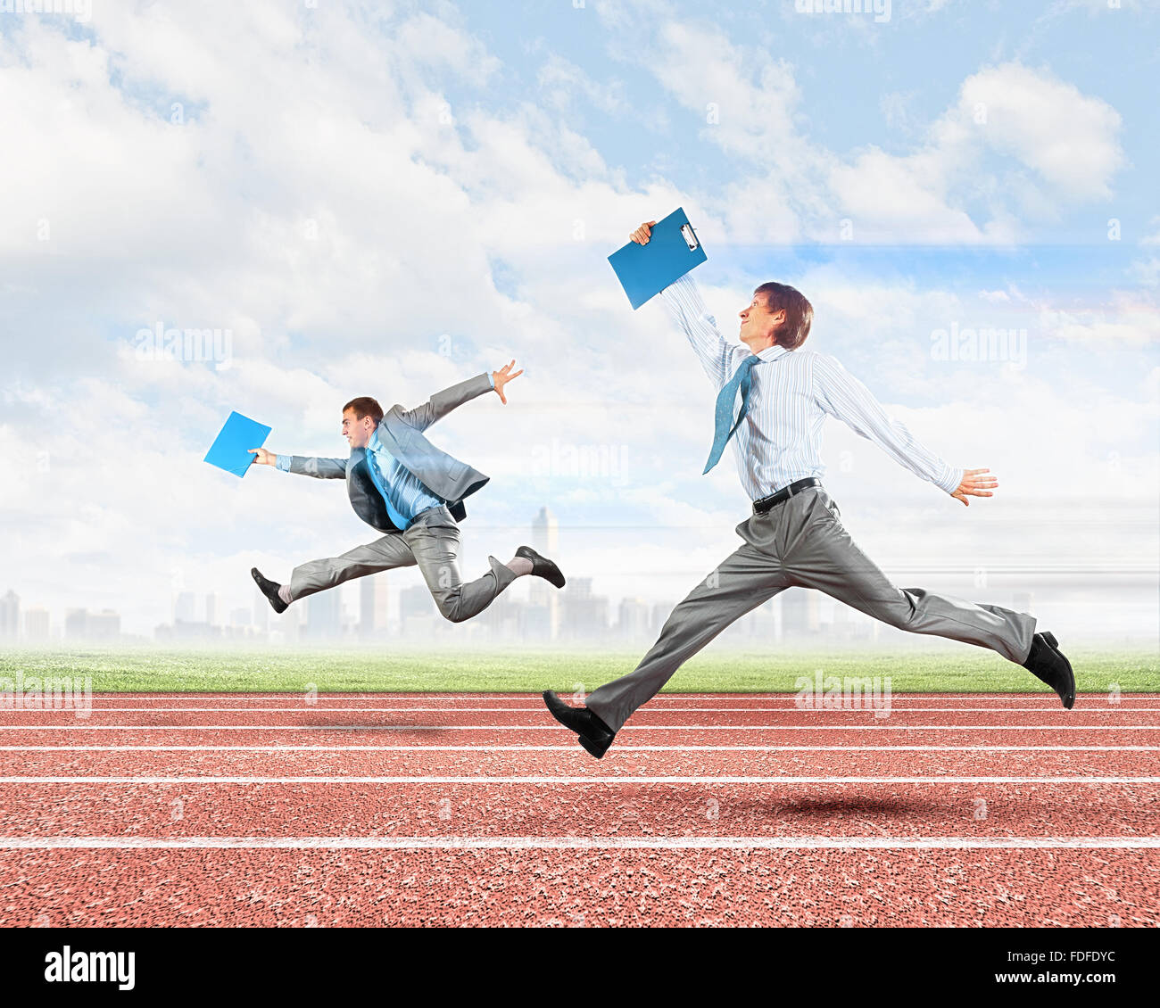 Image of business people running on tracks. Competition concept Stock ...