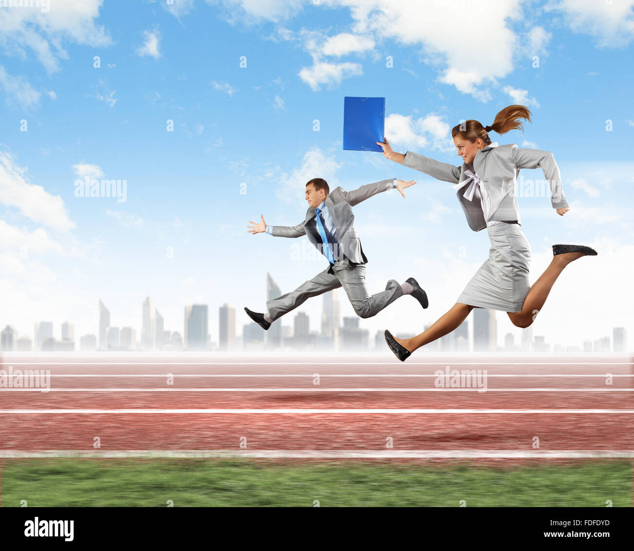 Image of business people running on tracks. Competition concept Stock ...