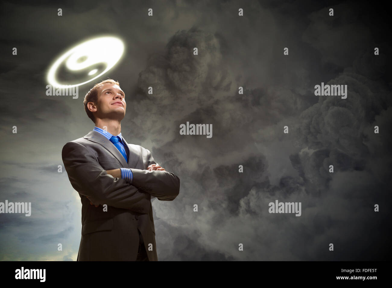 Image of businessman with halo above head Stock Photo - Alamy