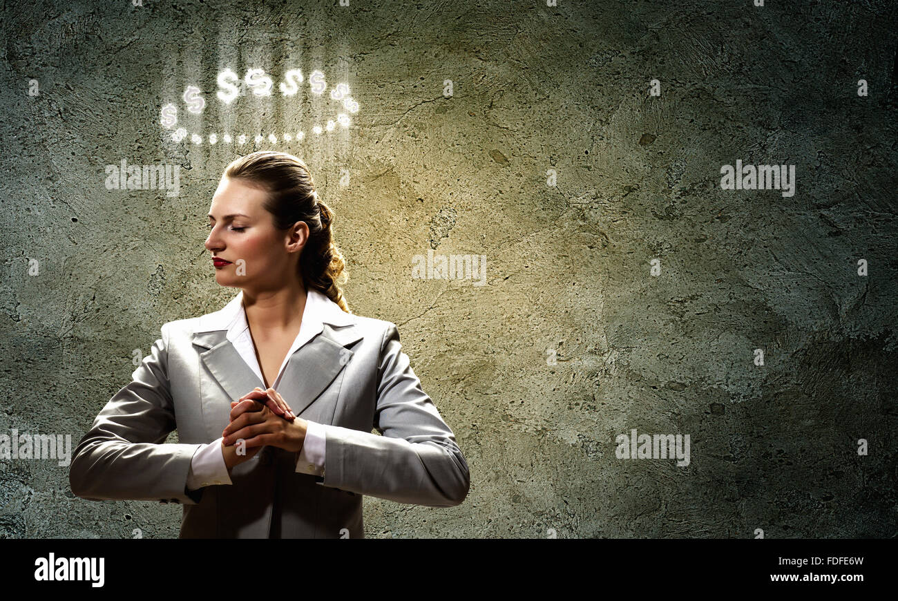 Image of businesswoman with halo above head Stock Photo - Alamy