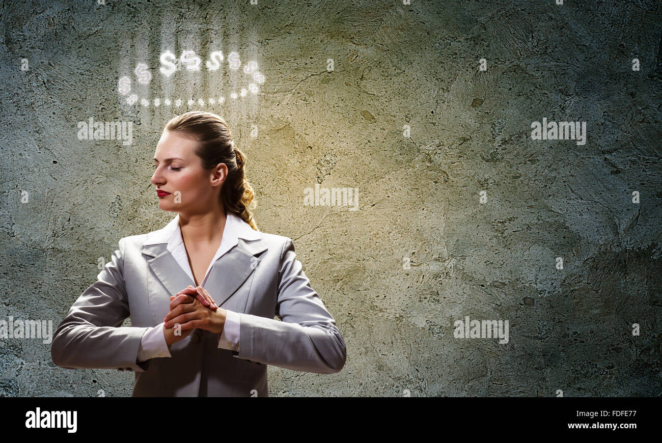 Image of businesswoman with halo above head Stock Photo - Alamy