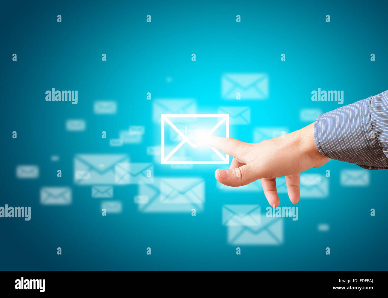 Close up of human hand pushing media icon Stock Photo - Alamy