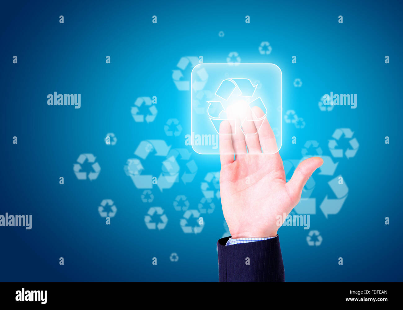 Close up of human hand pushing media icon Stock Photo - Alamy
