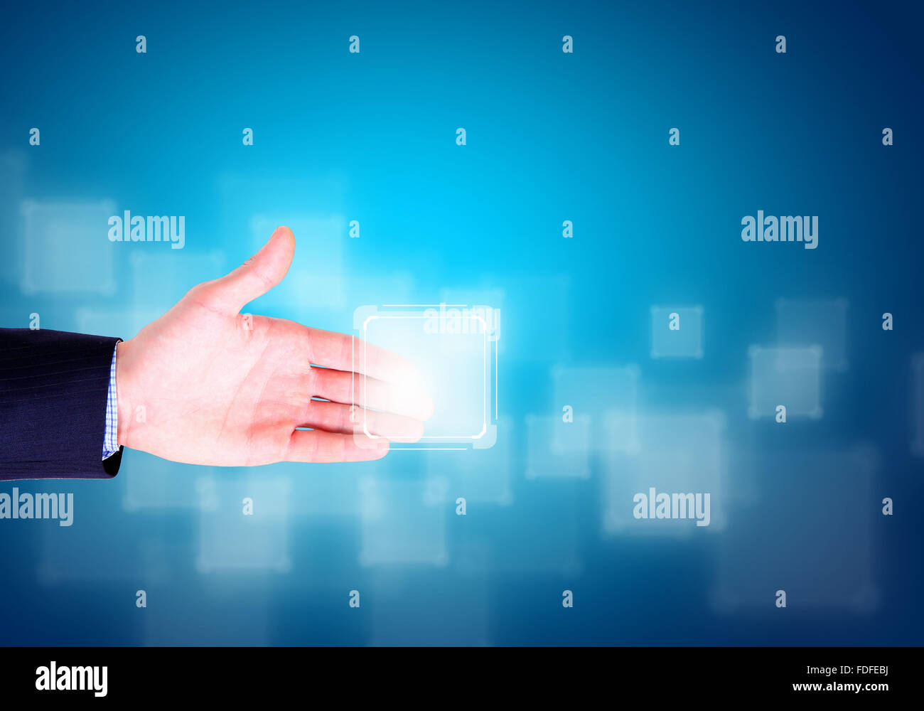 Close up of human hand pushing media icon Stock Photo - Alamy