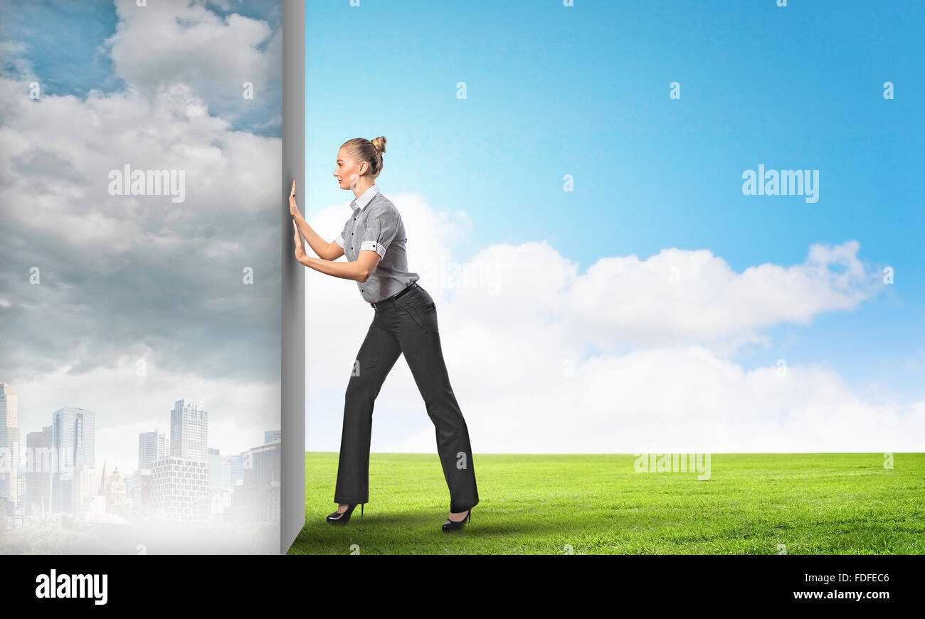 Image of attractive business woman changing reality Stock Photo - Alamy