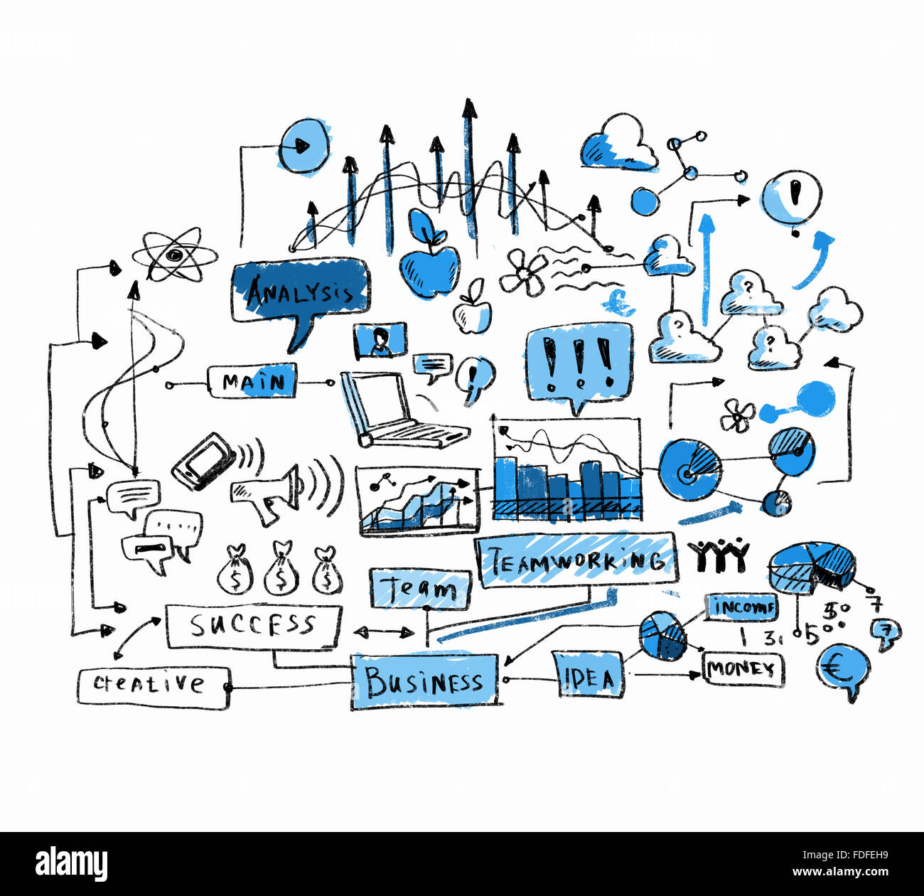 Business colorful sketch image on white background Stock Photo - Alamy