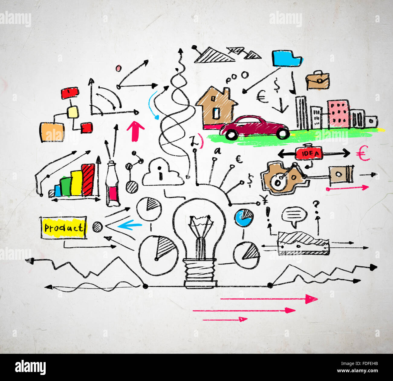Business colorful sketch image on white background Stock Photo - Alamy