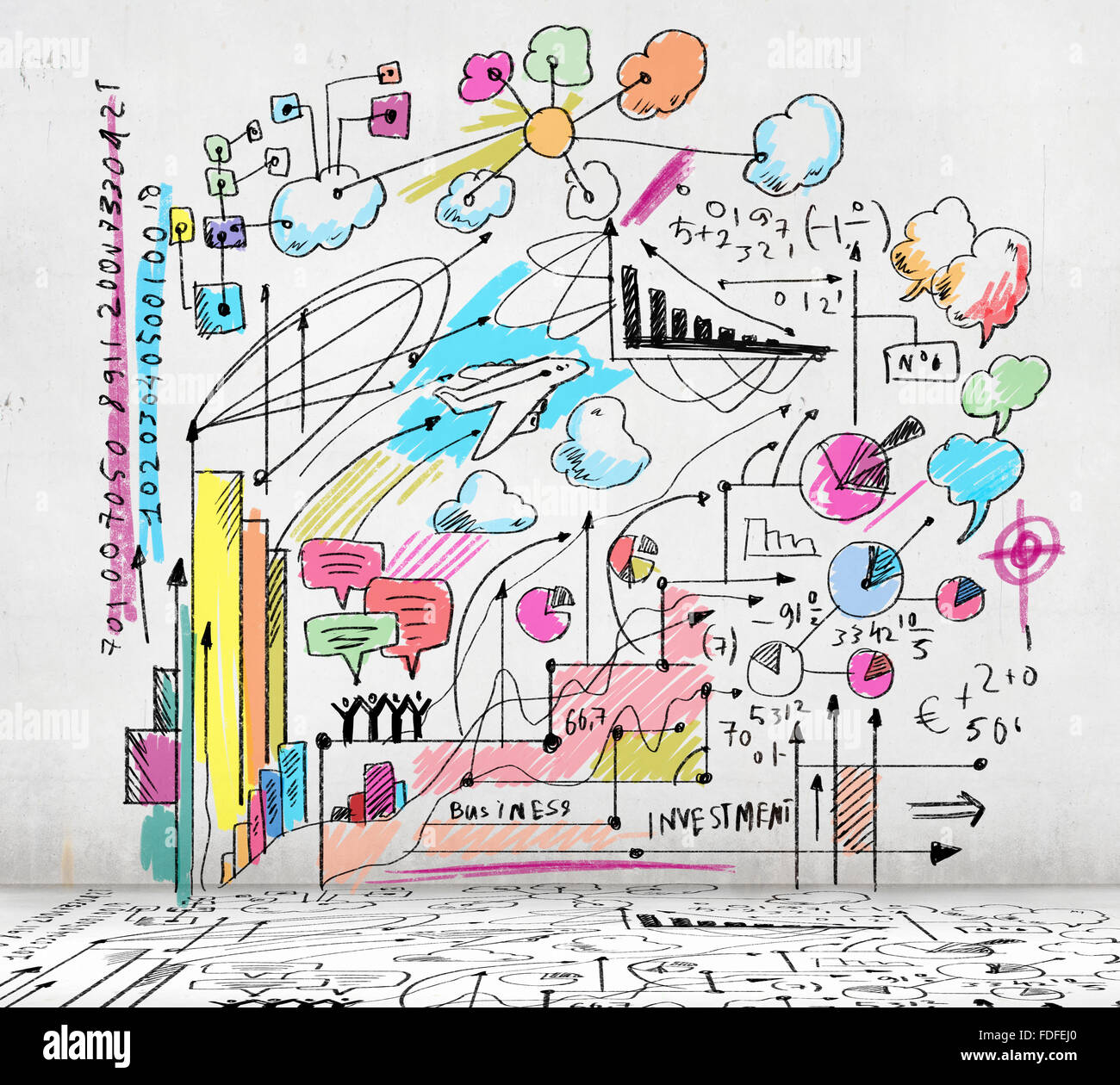 Business colorful sketch image on white background Stock Photo - Alamy