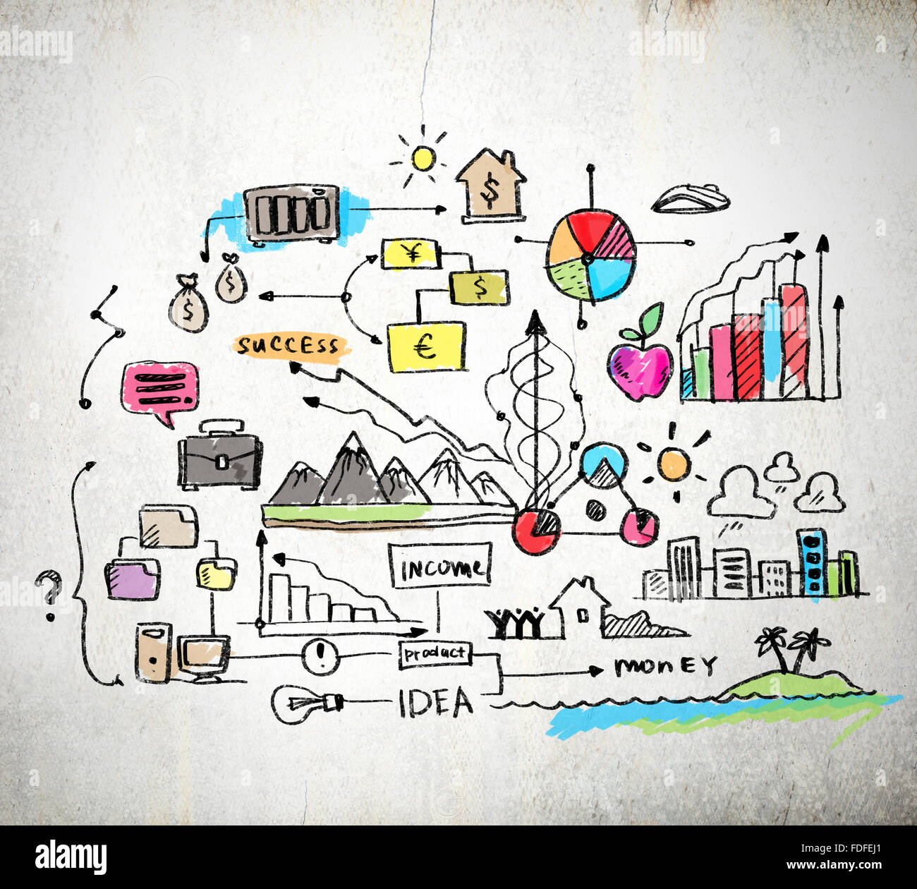 Business colorful sketch image on white background Stock Photo - Alamy