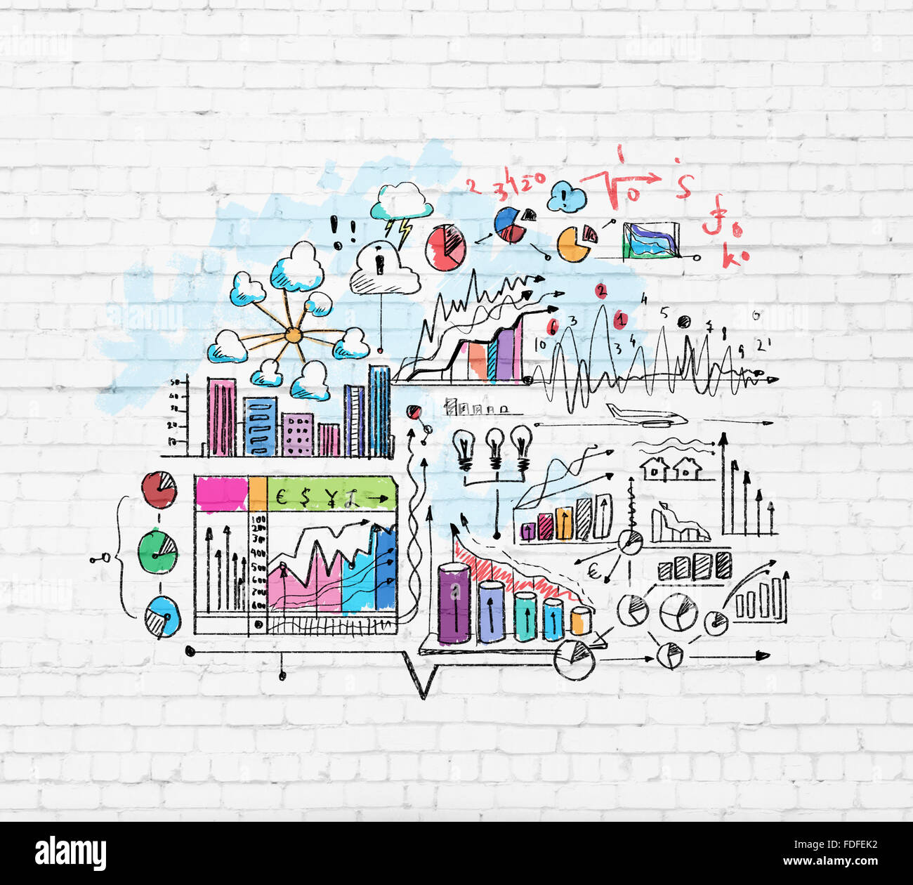 Business colorful sketch image on white background Stock Photo - Alamy