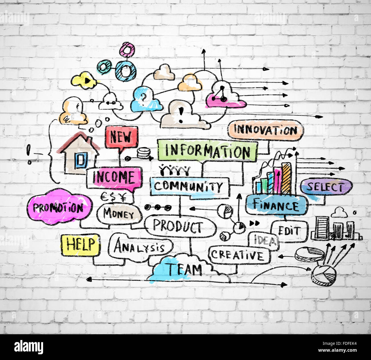 Business colorful sketch image on white background Stock Photo - Alamy