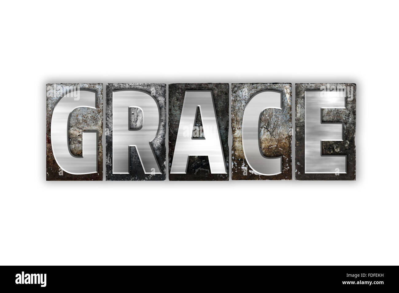 The word "Grace" written in vintage metal letterpress type isolated on ...