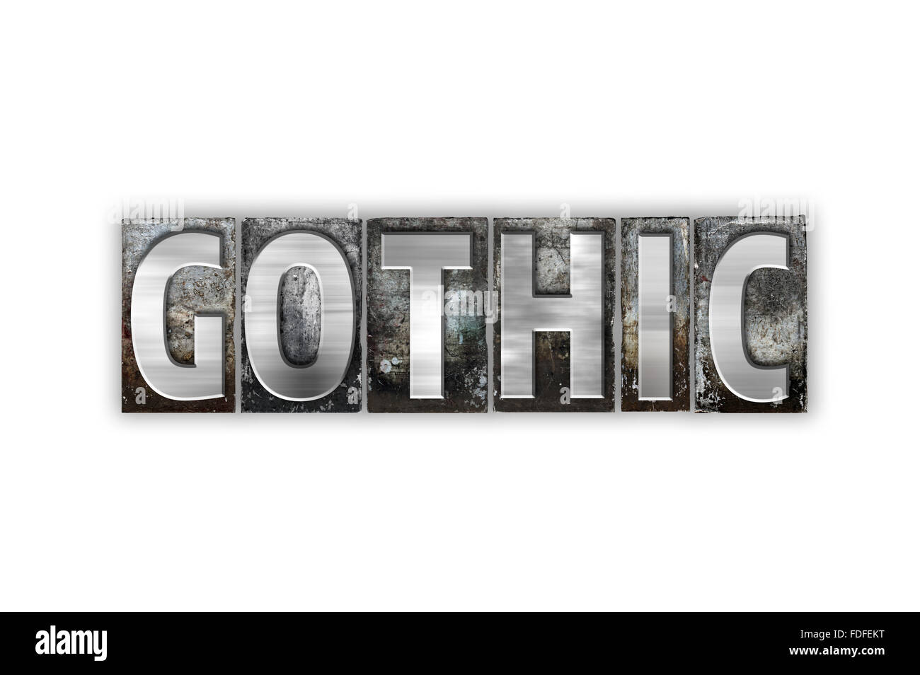 The word "Gothic" written in vintage metal letterpress type isolated on ...