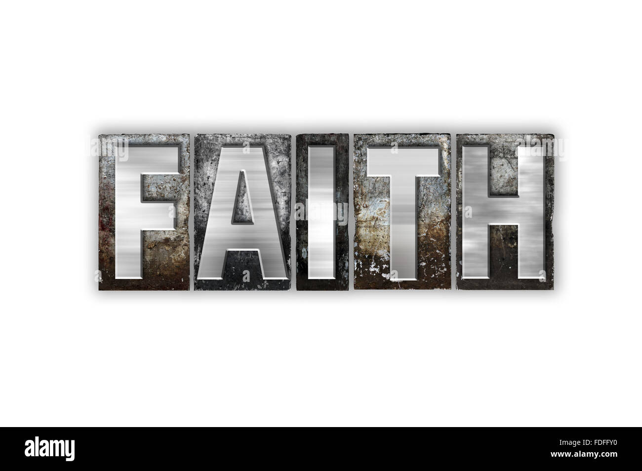 The word "Faith" written in vintage metal letterpress type isolated on ...