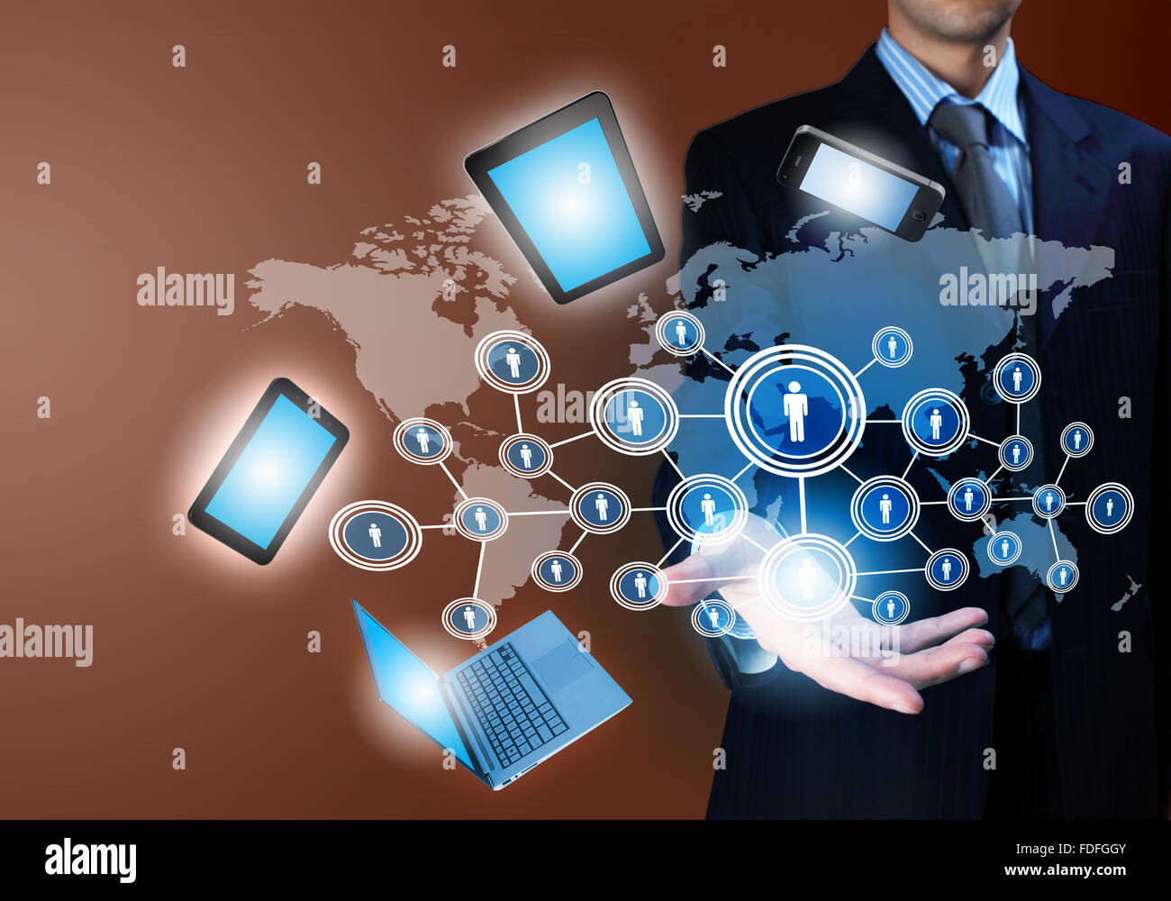 Image of business person holding devices in hands Stock Photo - Alamy