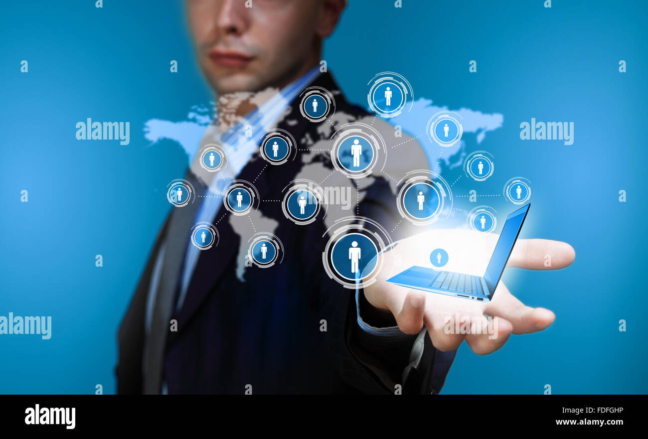 Image of business person holding devices in hands Stock Photo - Alamy