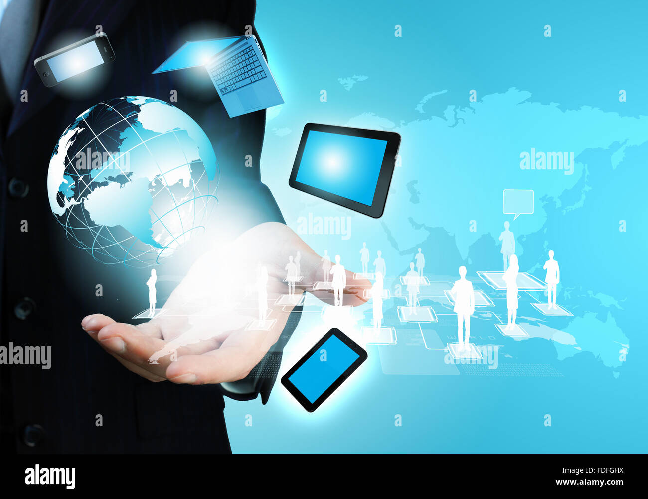 Image of business person holding devices in hands Stock Photo - Alamy